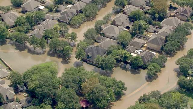 Bird's-eye view of widespread flood damage